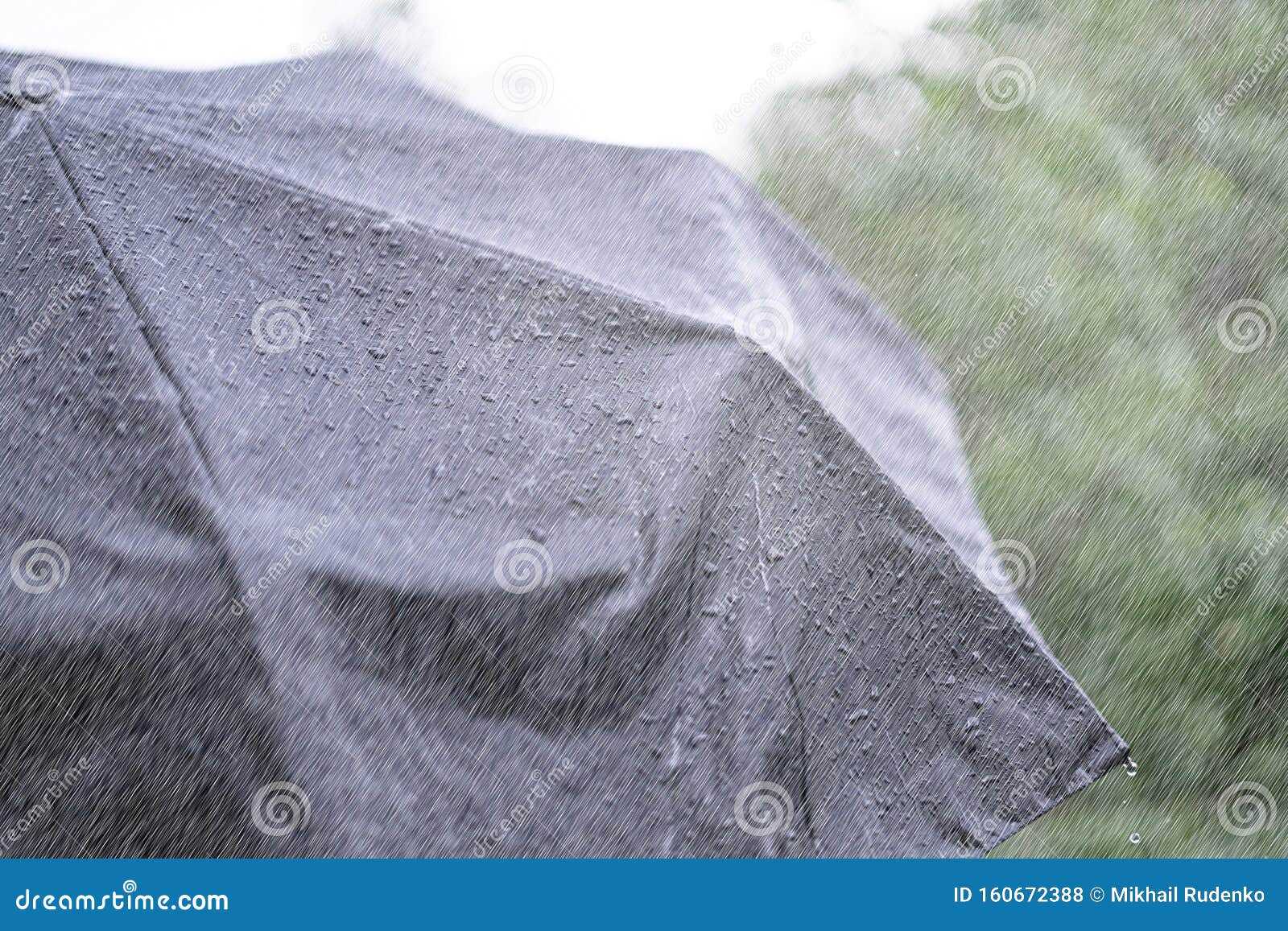 Close Up Raindrops on the Umbrella Surface during the Rain, Macro Shot ...