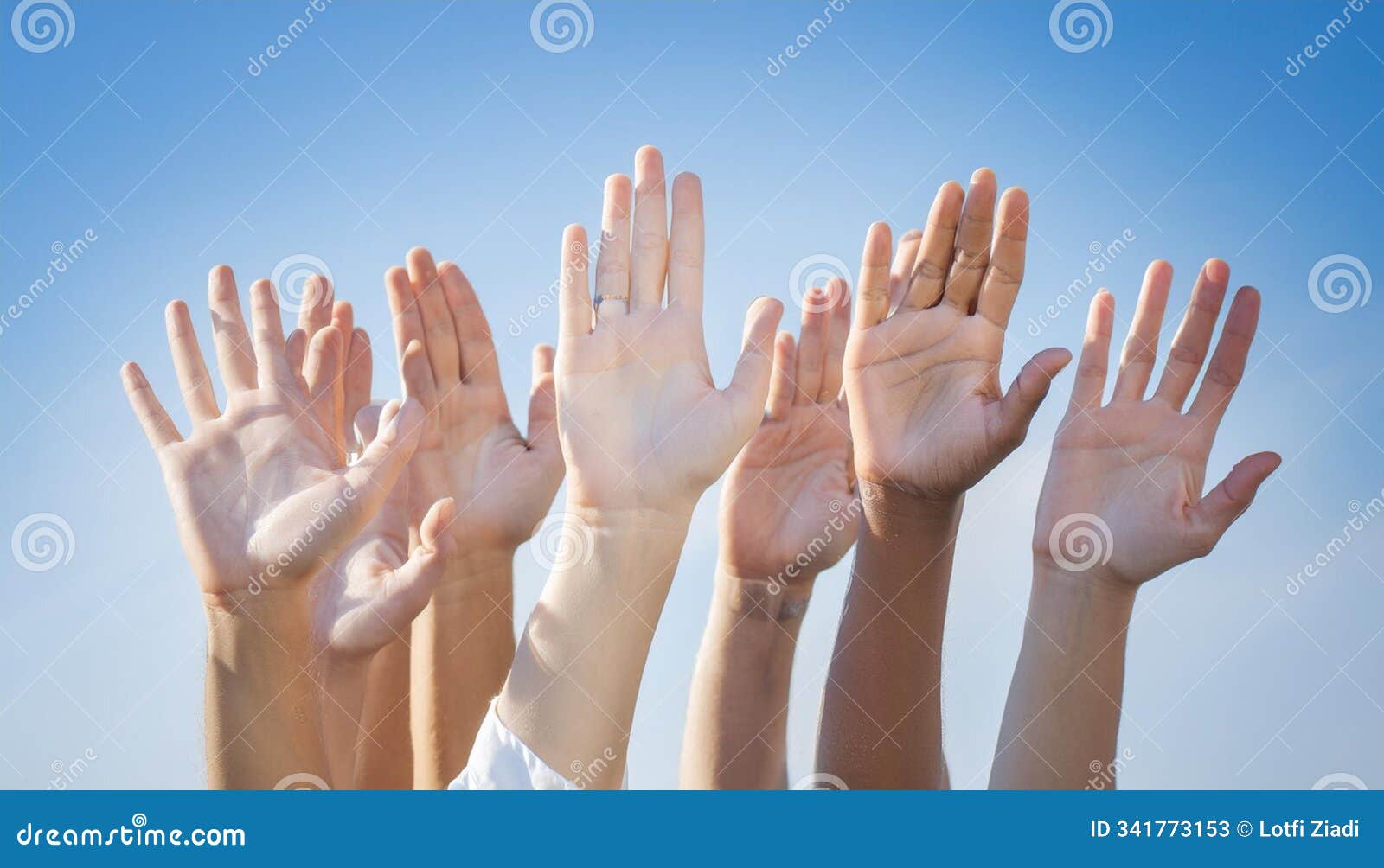 Close-up of Raised Hands stock image. Image of diversity - 341773153