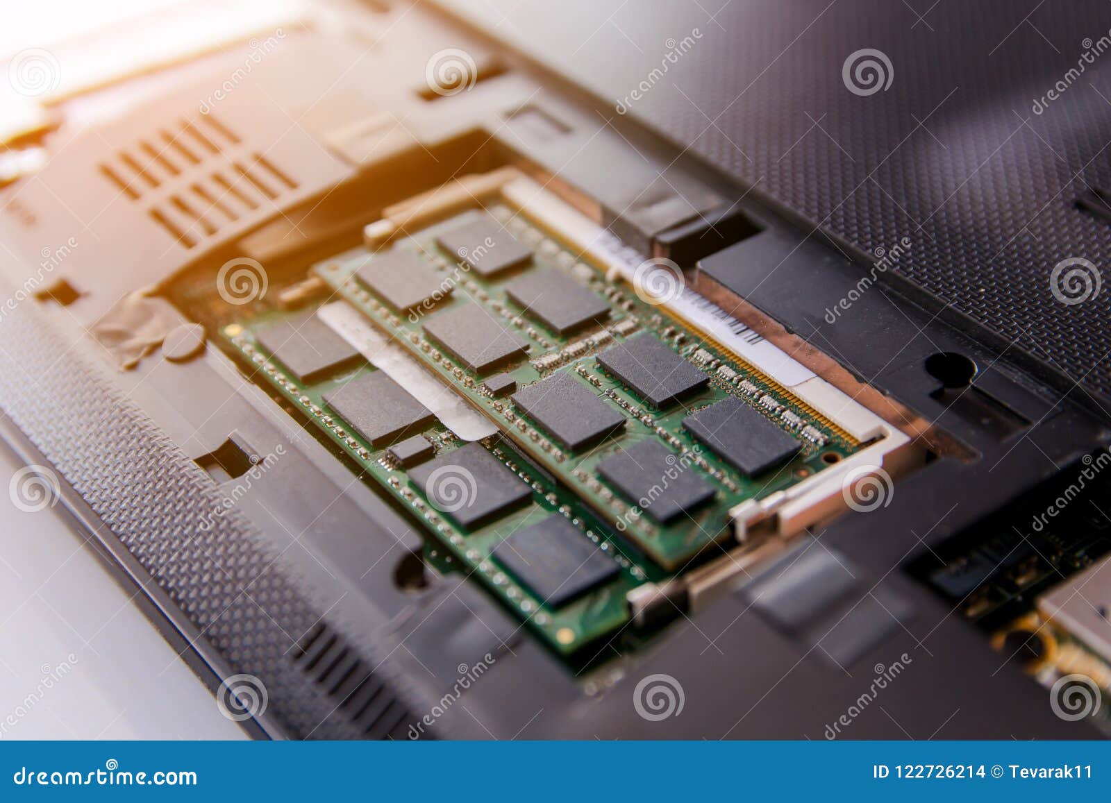 Close Up RAM Stick on Socket Laptop Stock Photo - Image of board ...