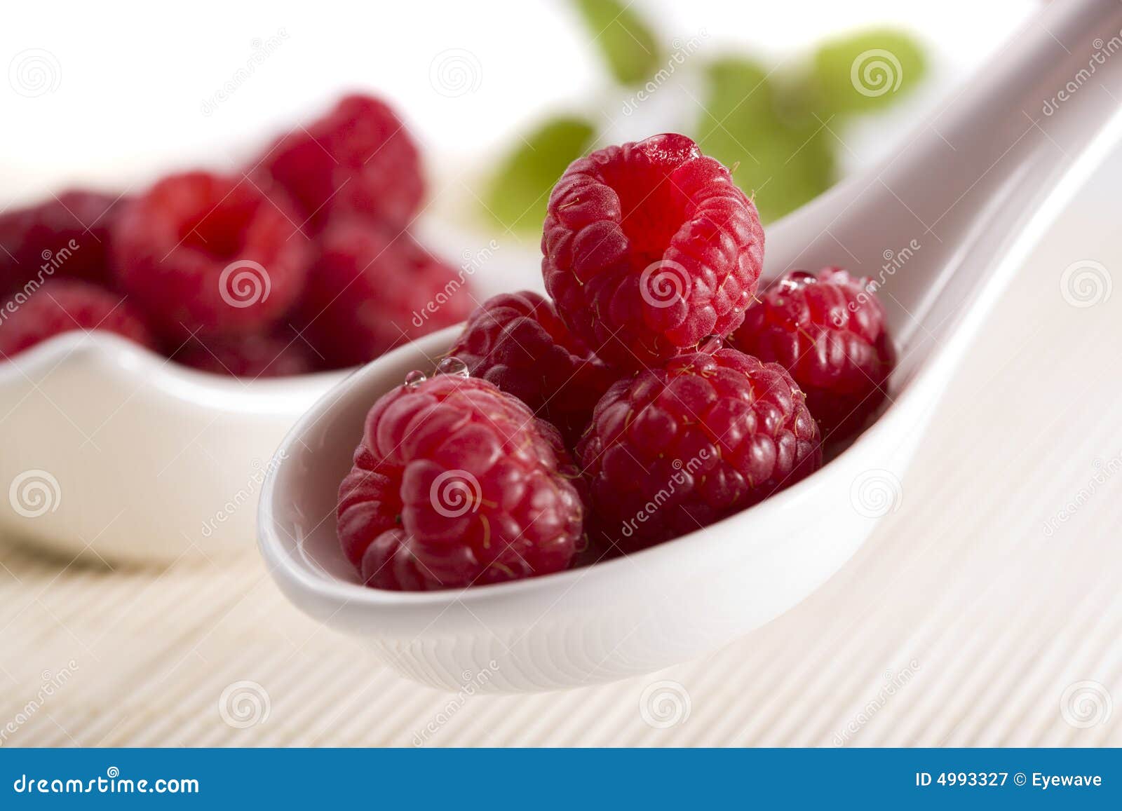 Close-up of Raspberries on White China Spoon Stock Image - Image of ...