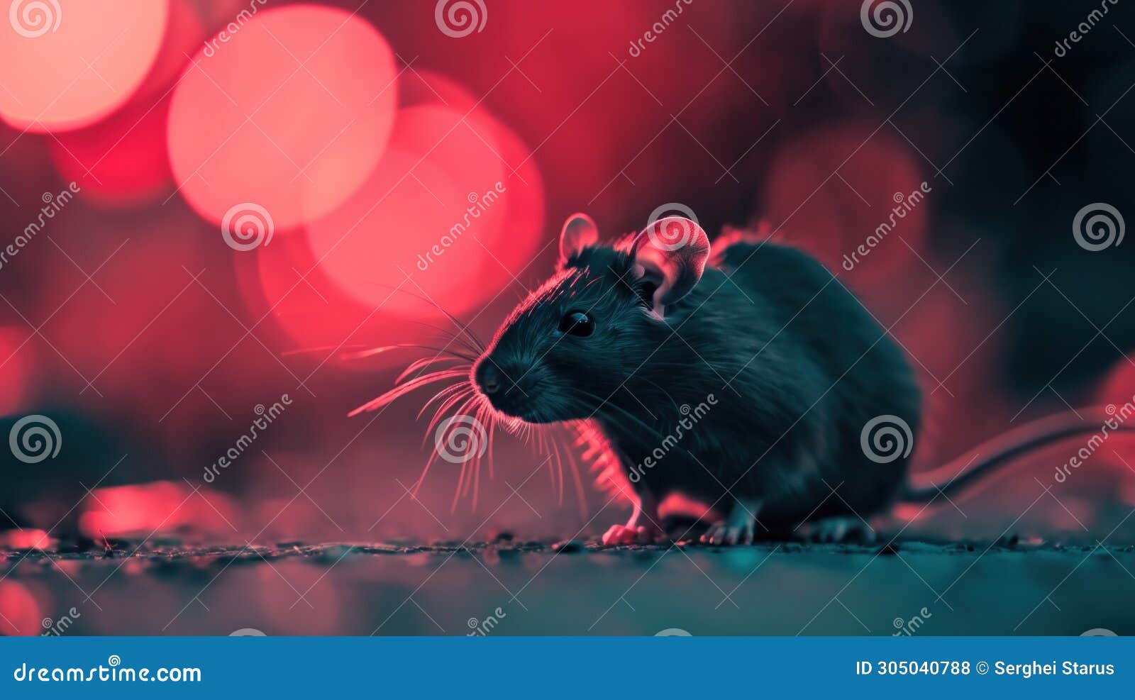 A Close Up of a Rat on the Ground with Red Lights in Background, AI ...