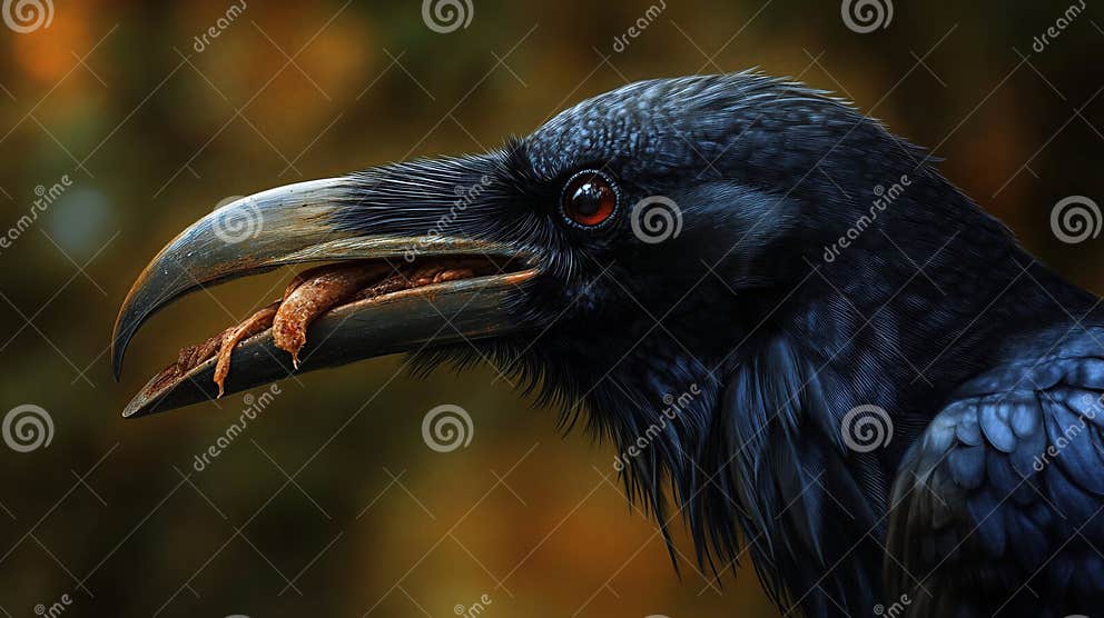 Close-up of a raven eating stock illustration. Illustration of ...