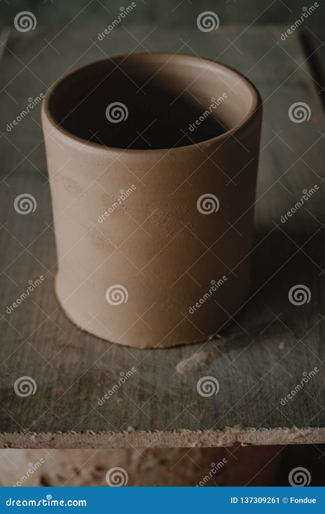 Close-up Raw Ceramic Pottery Cup Drying on Wooden Table, Clay Texture ...