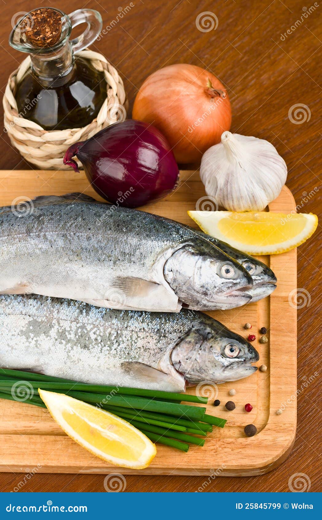 Close-up Raw Fish Trout on a Wooden Board Stock Image - Image of ...