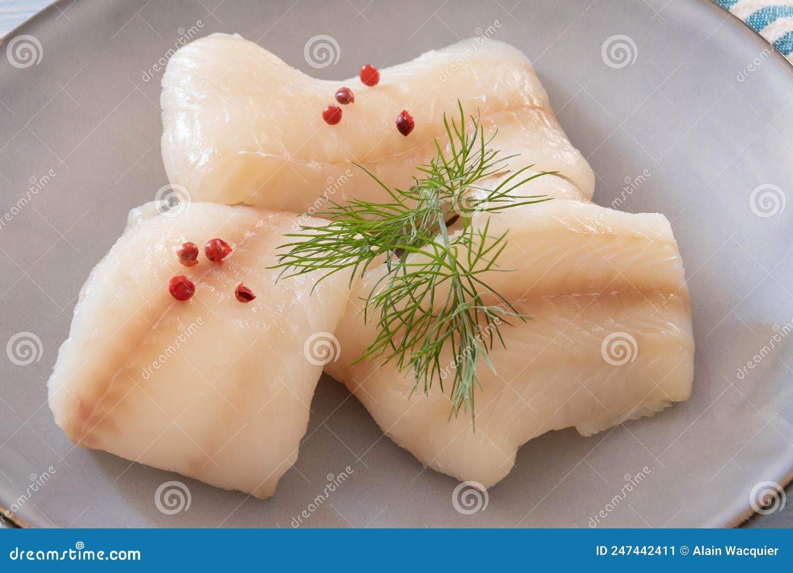 Raw Halibut Fillet on a Plate Stock Image - Image of close, isolated ...