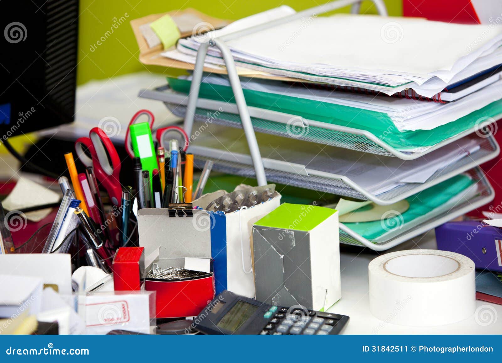 Close-up of Real Life Messy Desk in Office Stock Image - Image of space ...