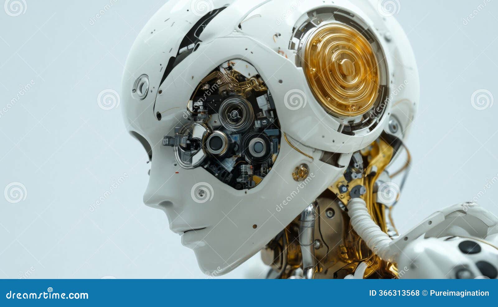 Realistic Humanoid Robot With Blue Eyes Standing In An Urban Setting ...