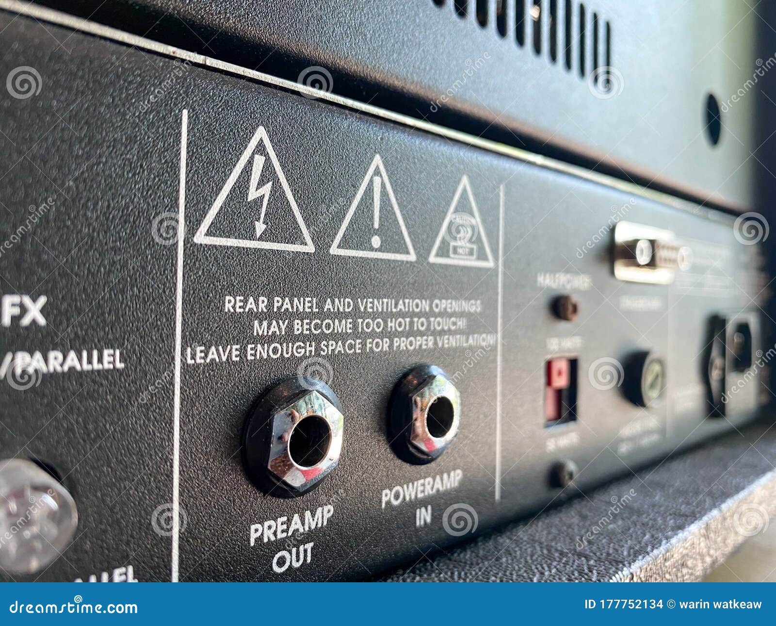 Close Up Output Amplifier Back Panel. B&W Style. Stock Photo - Image of ...