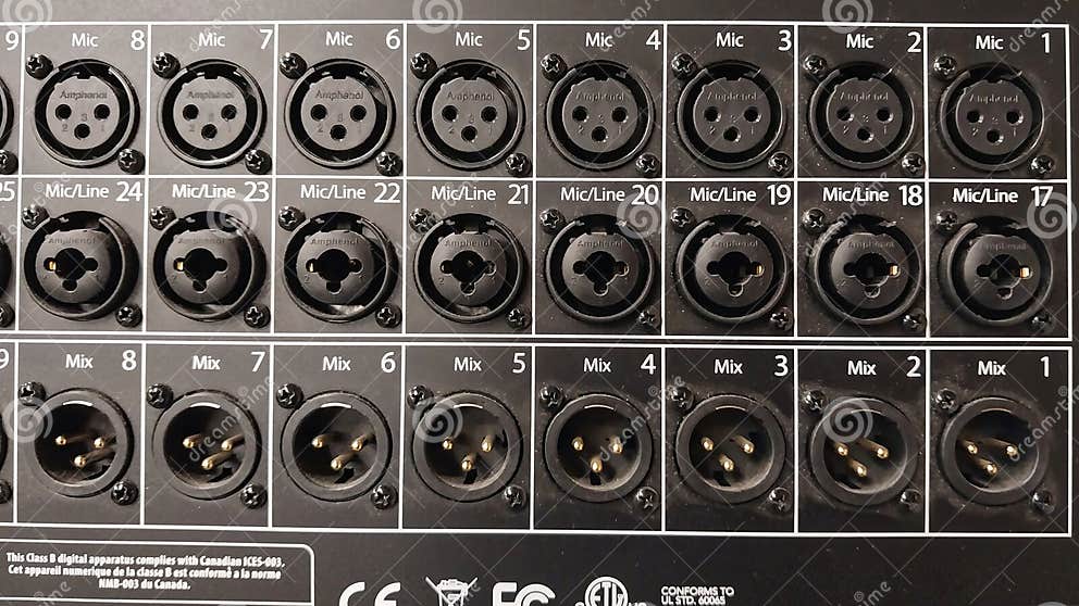 Close Up of Microphone Inputs on a Music Mixer Editorial Photography ...