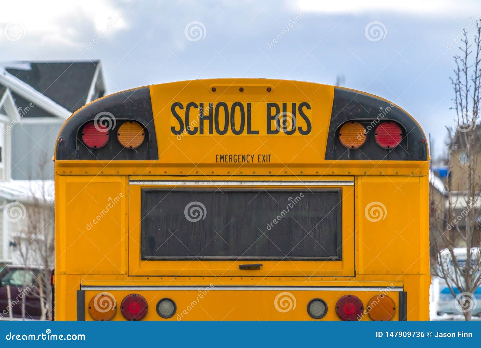 Close Up of the Rear of a School Bus with a Window and Several Signal ...