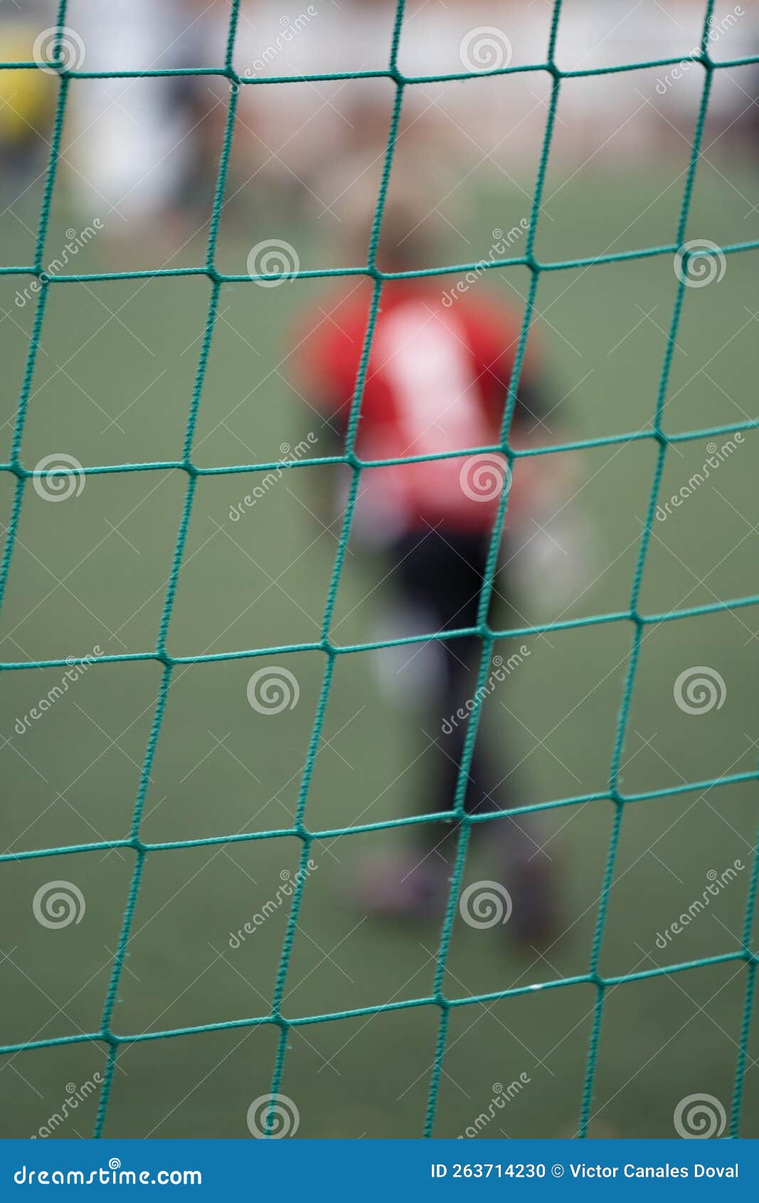 Close Up Rear View of a Blurred Goalkeeper Behind the Goal Net. Stock ...