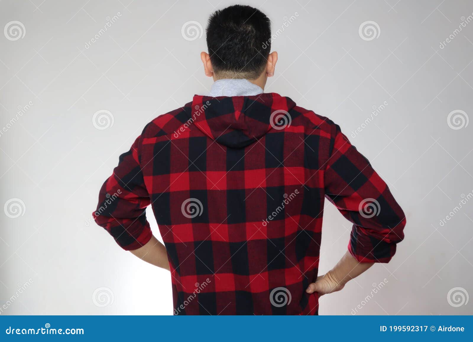 Rear View of a Man Facing Grey Copy Space Background, Men`s Back ...