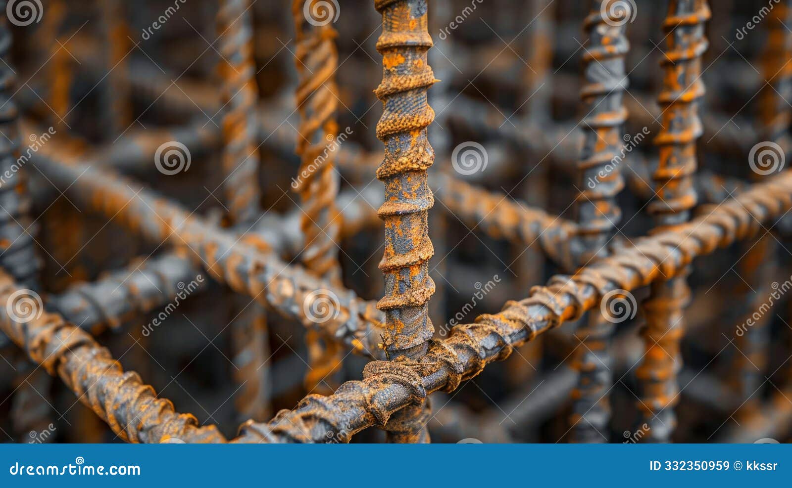 Close Up Of Reinforcement Steel Bars On Construction Site With Vibrant ...