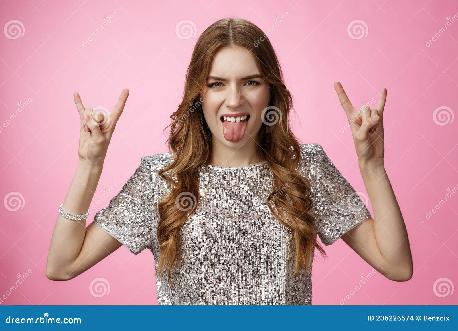 Close Up Rebellious Daring Sassy Attractive Joyful Cool Woman Having