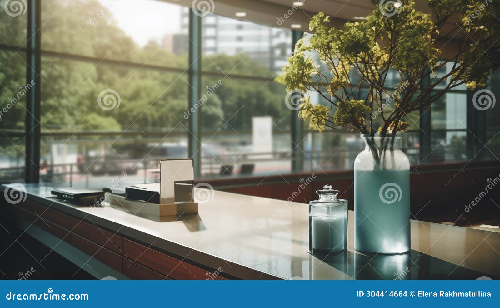 Close Up of Reception Counter in Business Building Stock Photo - Image ...
