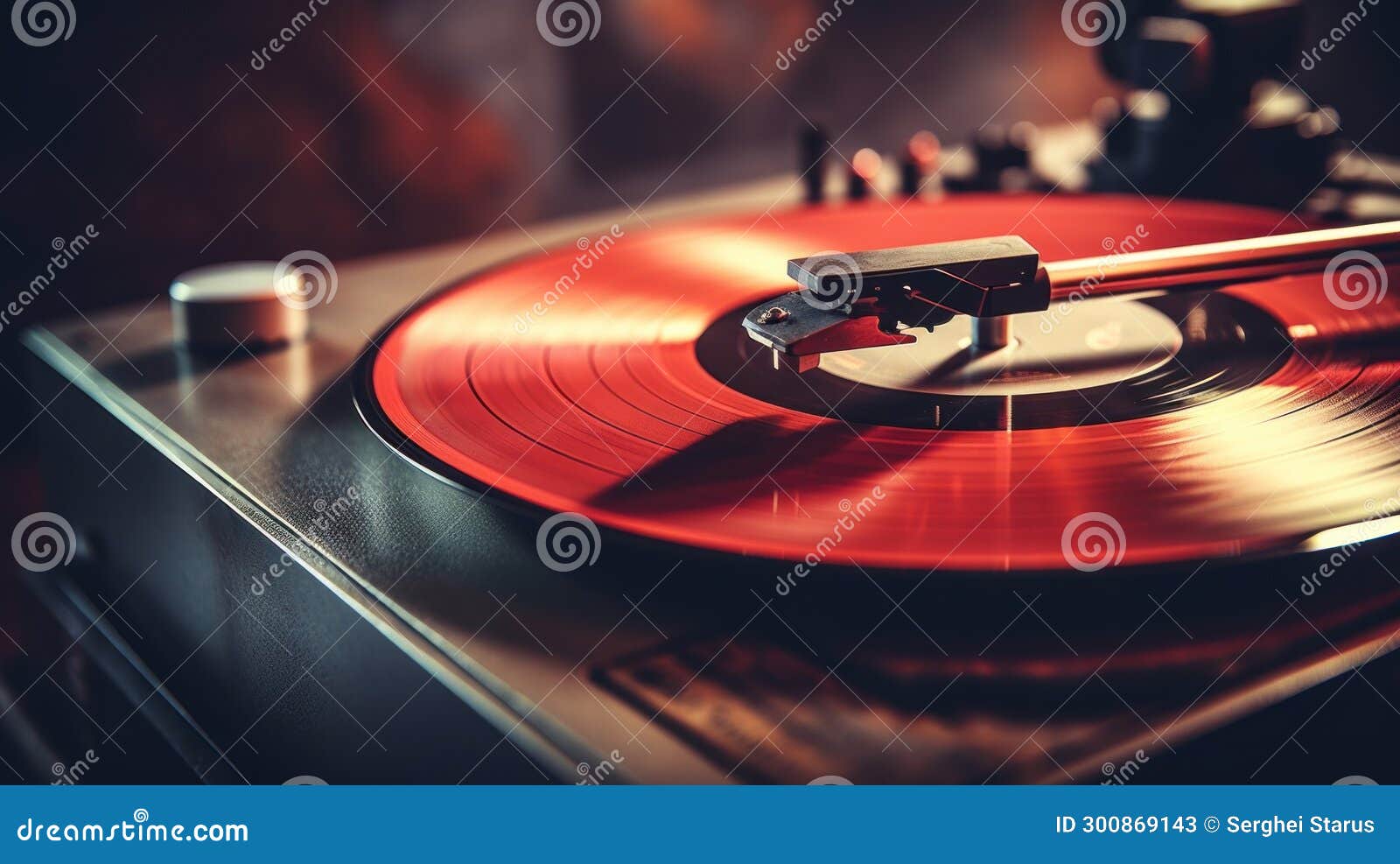 A Close Up of a Record Player with Red Vinyl Spinning, AI Stock Image ...