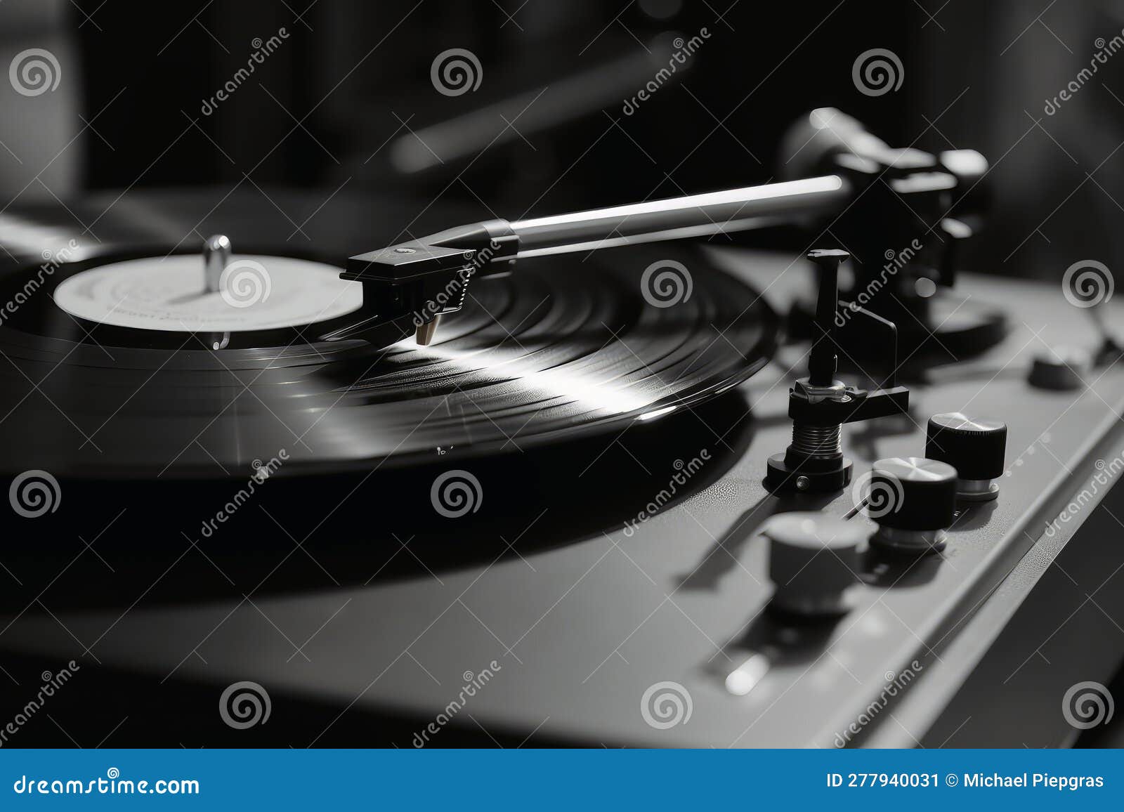 Close Up of a Record Player with a Tonearm on a Vinyl Record Created ...