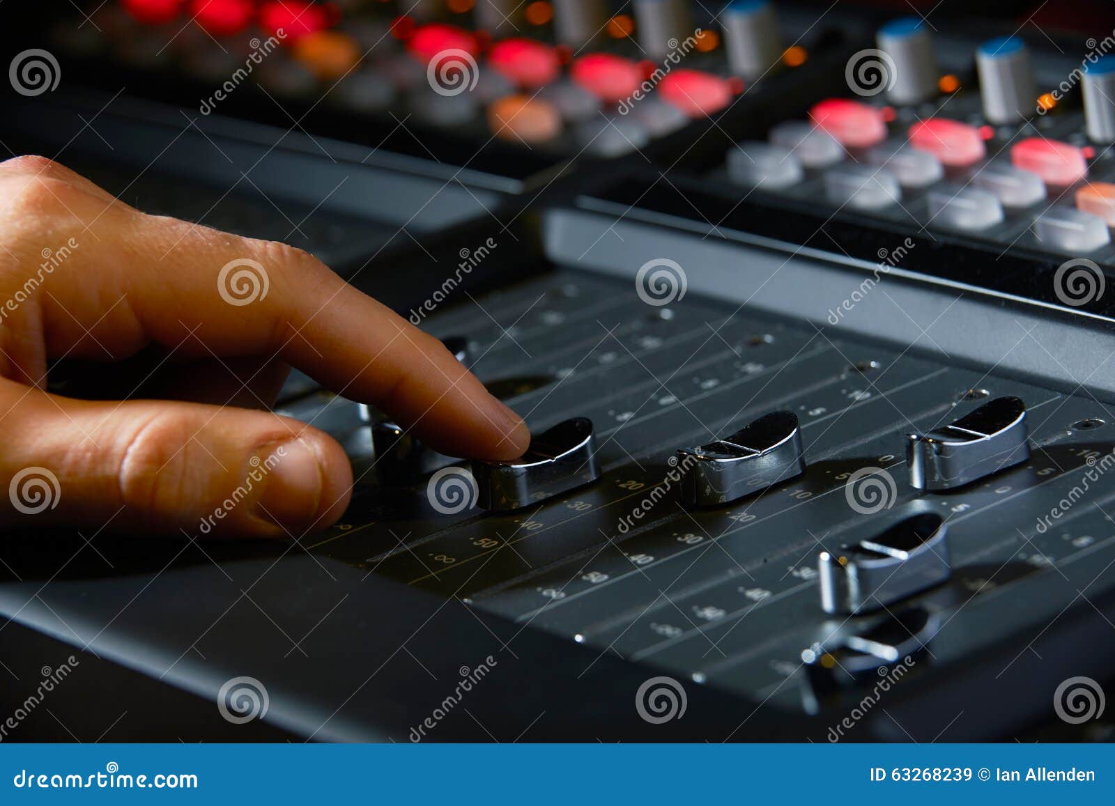 Close Up of Recording Engineer Pushing Fader in Studio Stock Image ...
