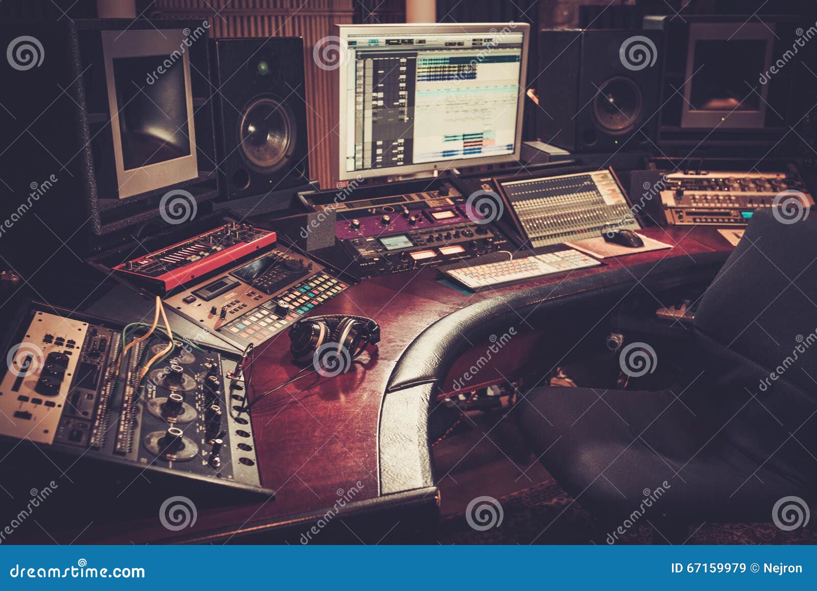 Close-up of Recording Studio Control Desk. Stock Image - Image of ...
