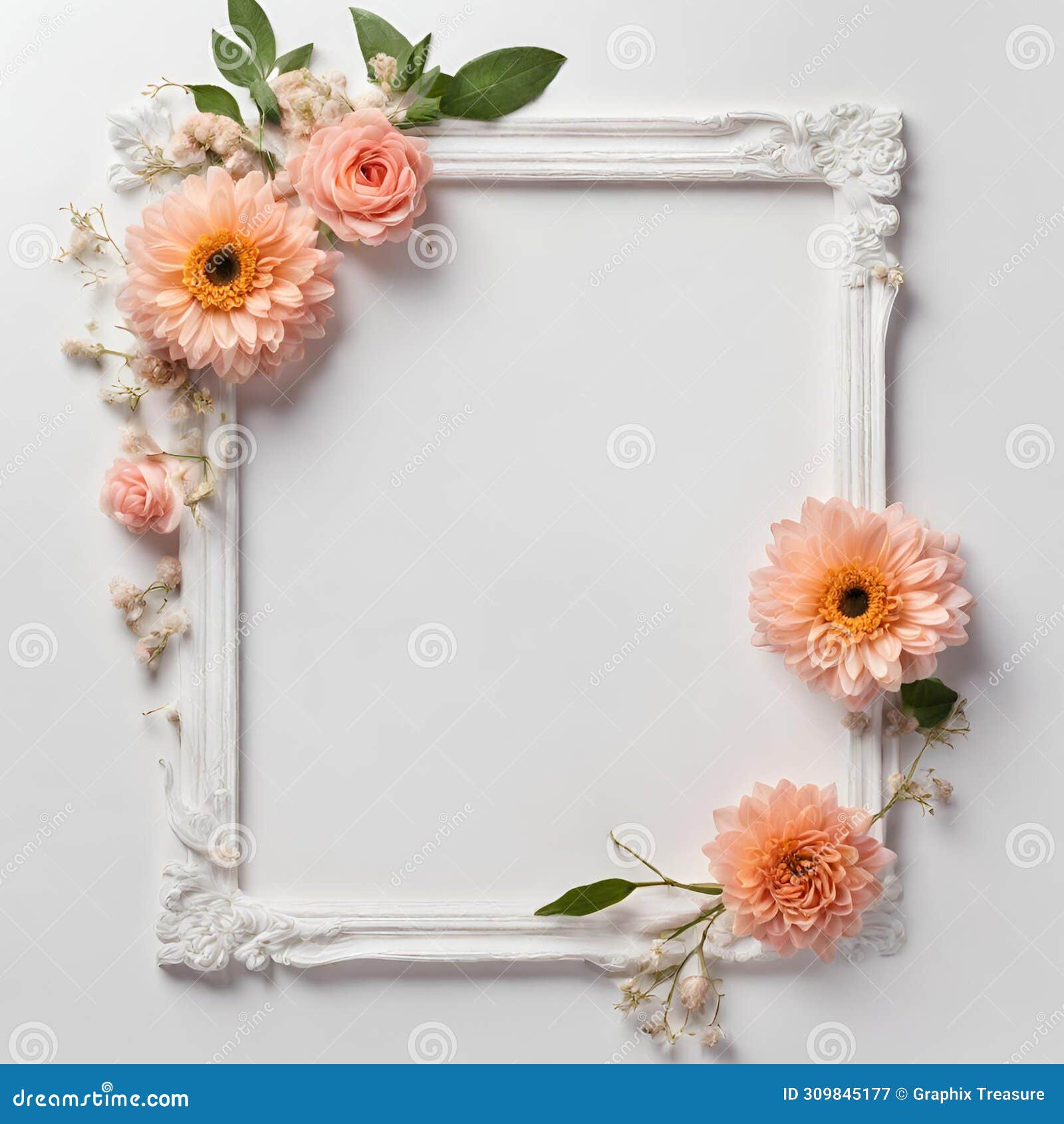Close-up of Rectangular Floral Frame on White Background Generative AI ...
