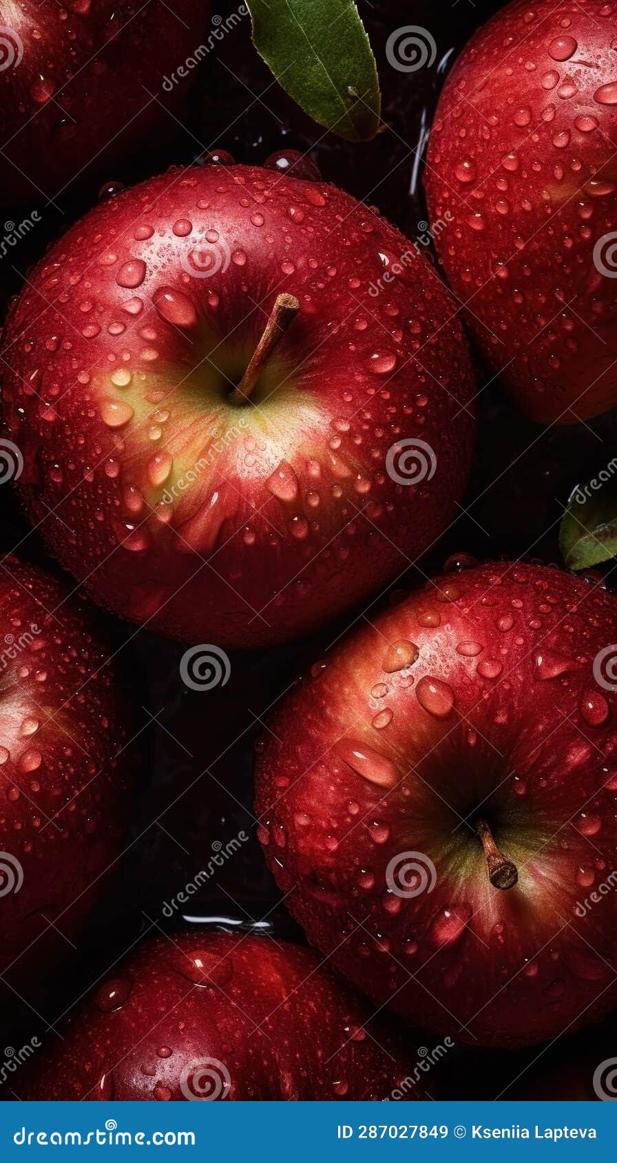 Close-up of Red Apples with Water Drops on Dark Background. Fruit ...