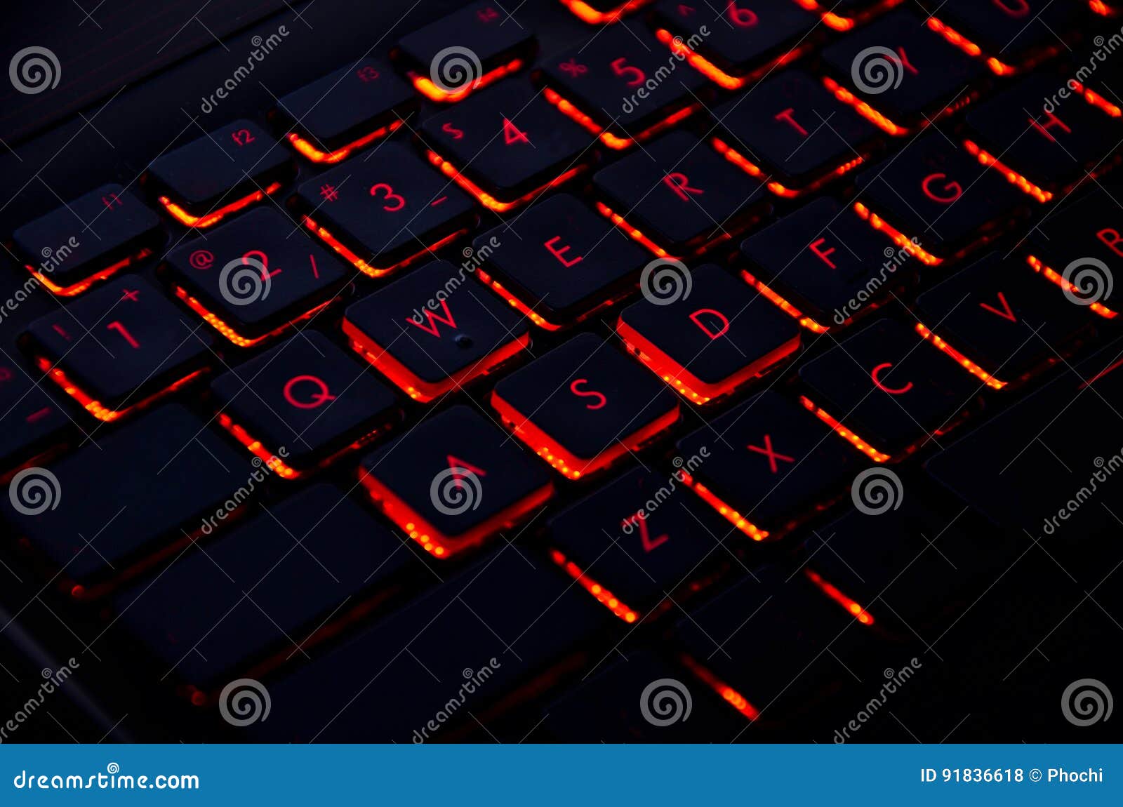 Close Up. Red Backlight on Laptop or Keyboard Computer of Gaming Stock ...