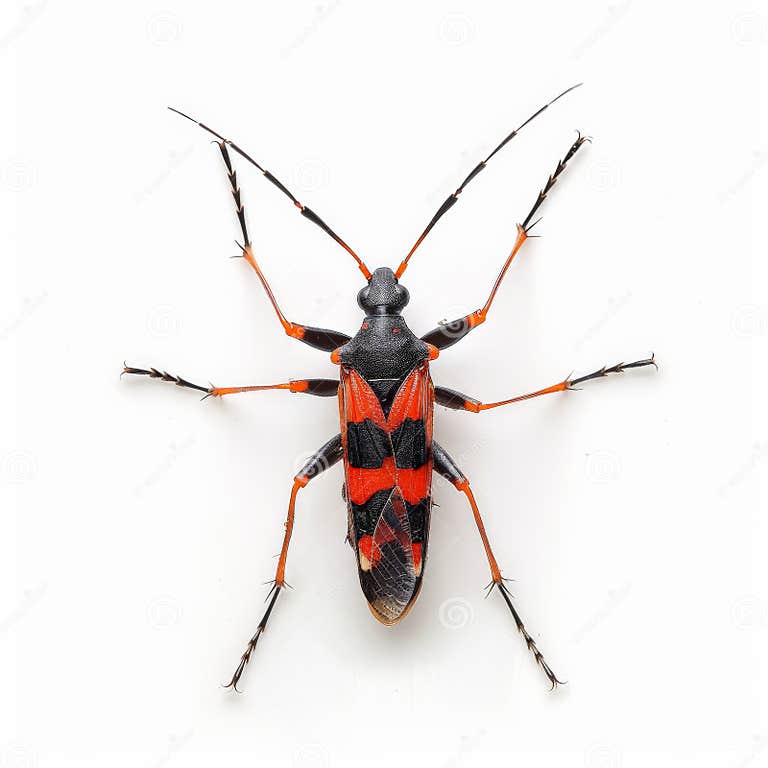 A Close-up of a Red and Black Assassin Bug, Isolated on White ...