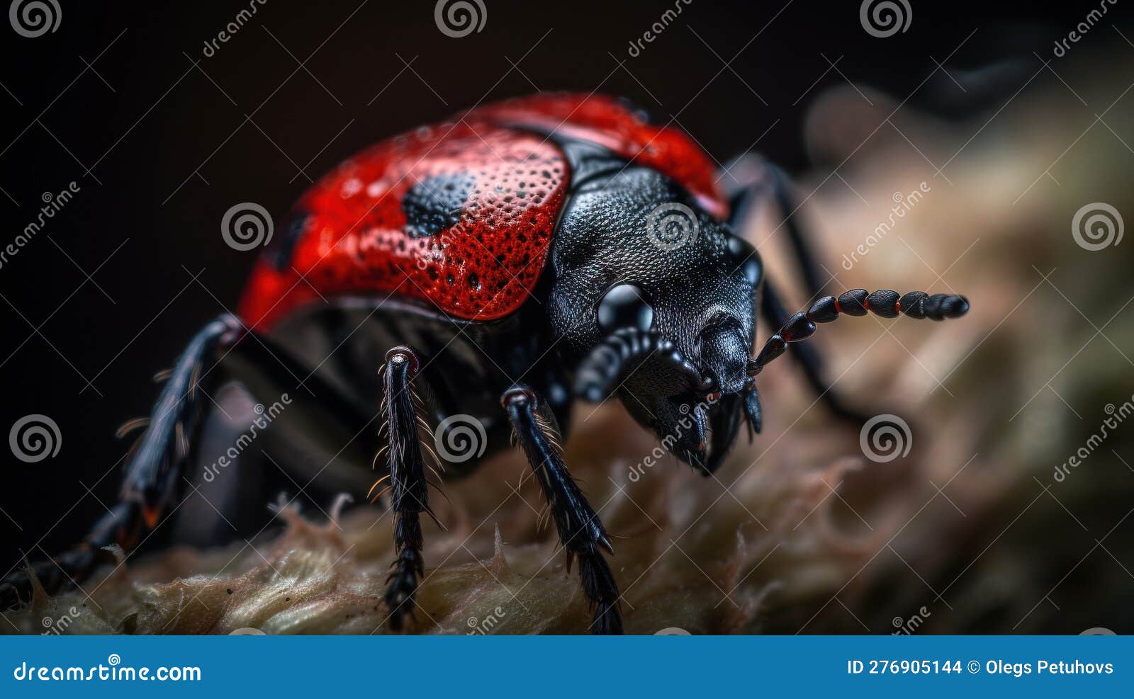 A Close Up of a Red and Black Bug on a Piece of Wood Stock Illustration ...