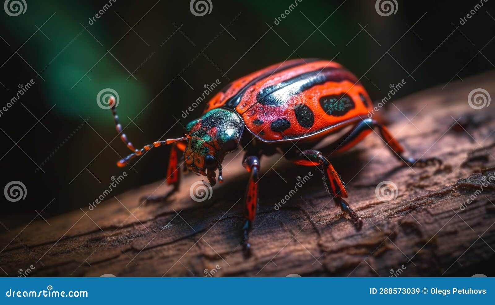 A Close Up of a Red and Black Bug on a Tree Branch Stock Illustration ...
