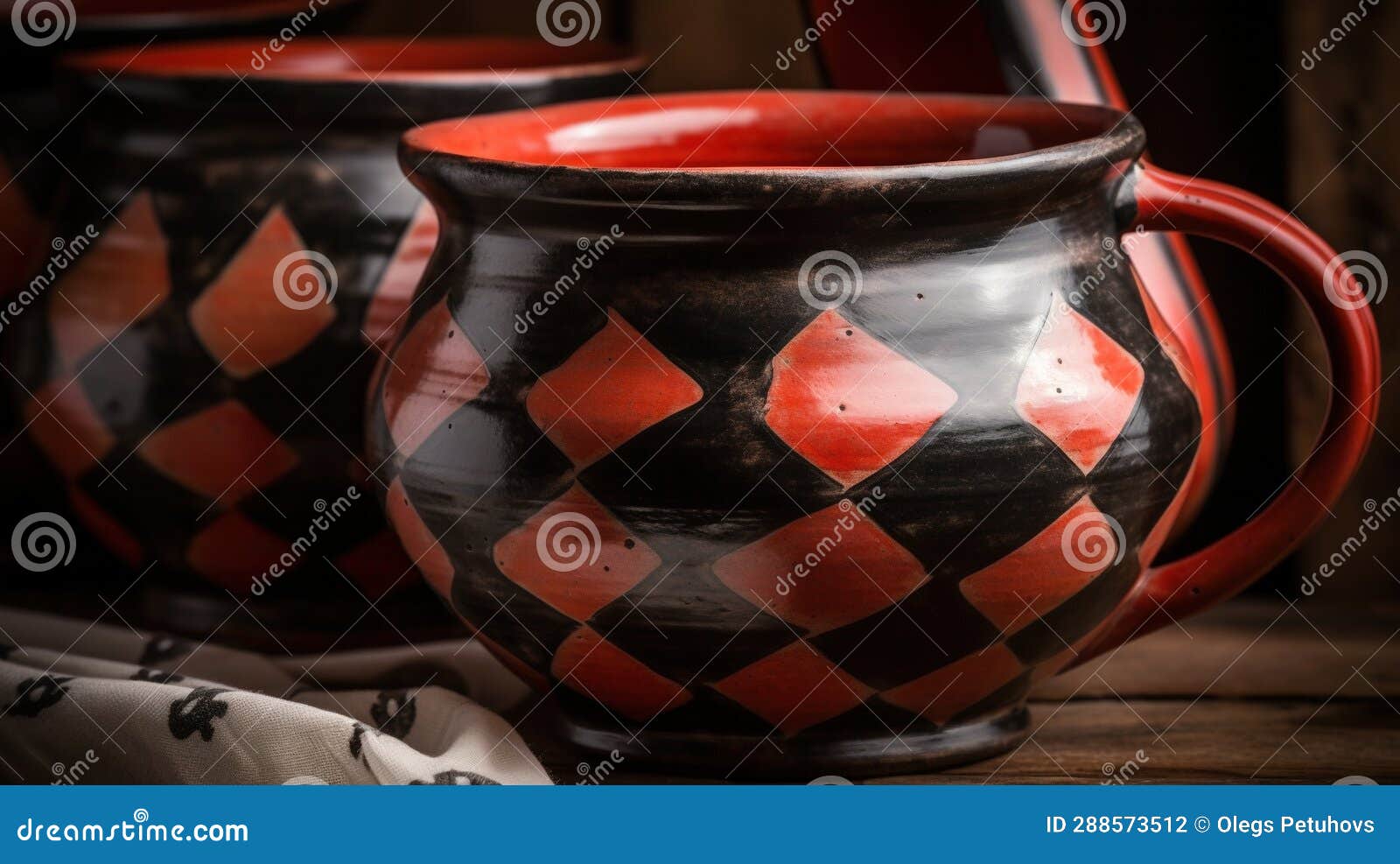 A Close Up of a Red and Black Checkered Mug Stock Photo - Image of clay ...
