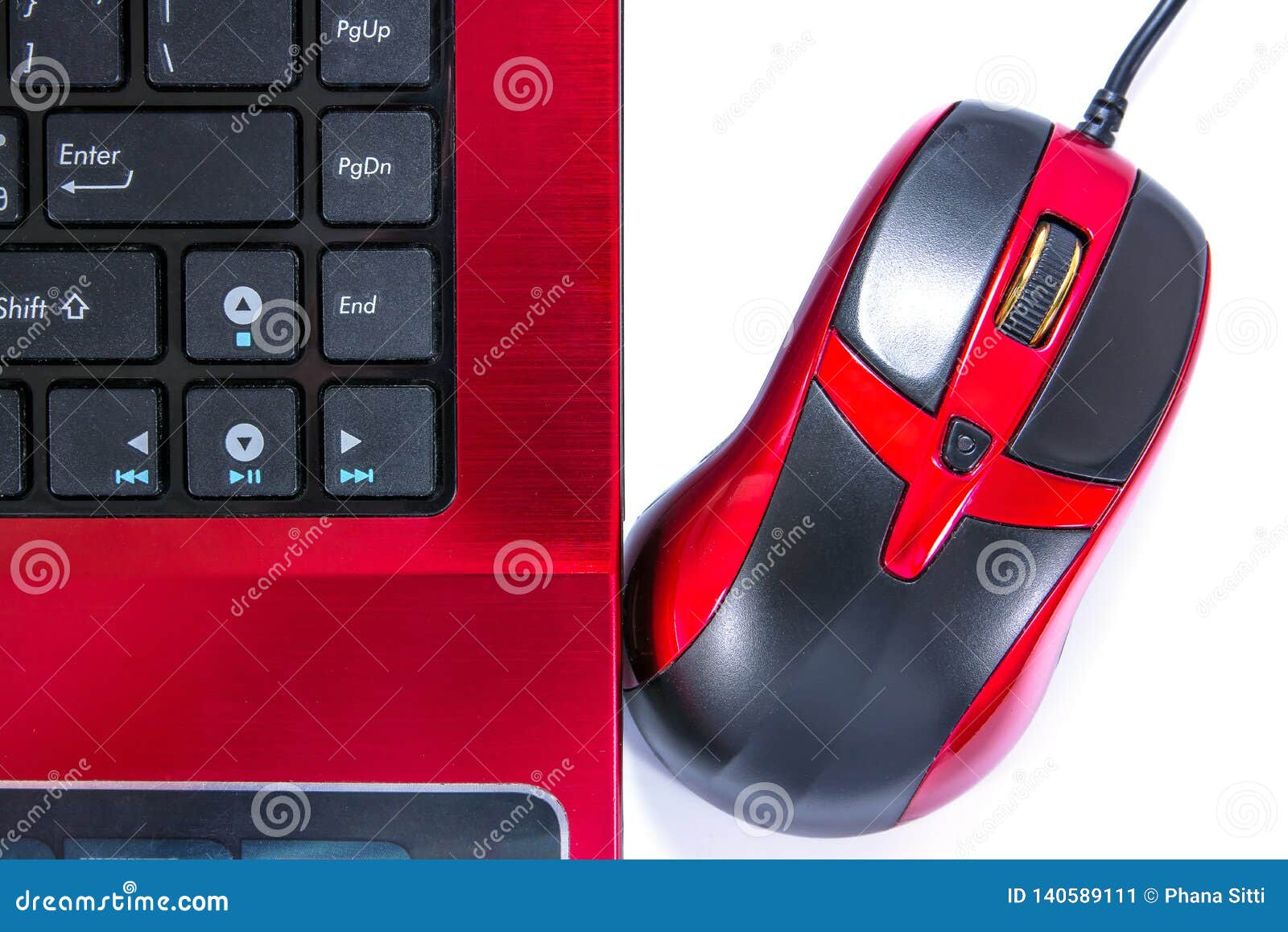 Close Up Of Red And Black Computer Mouse And Laptop Isolated On White ...