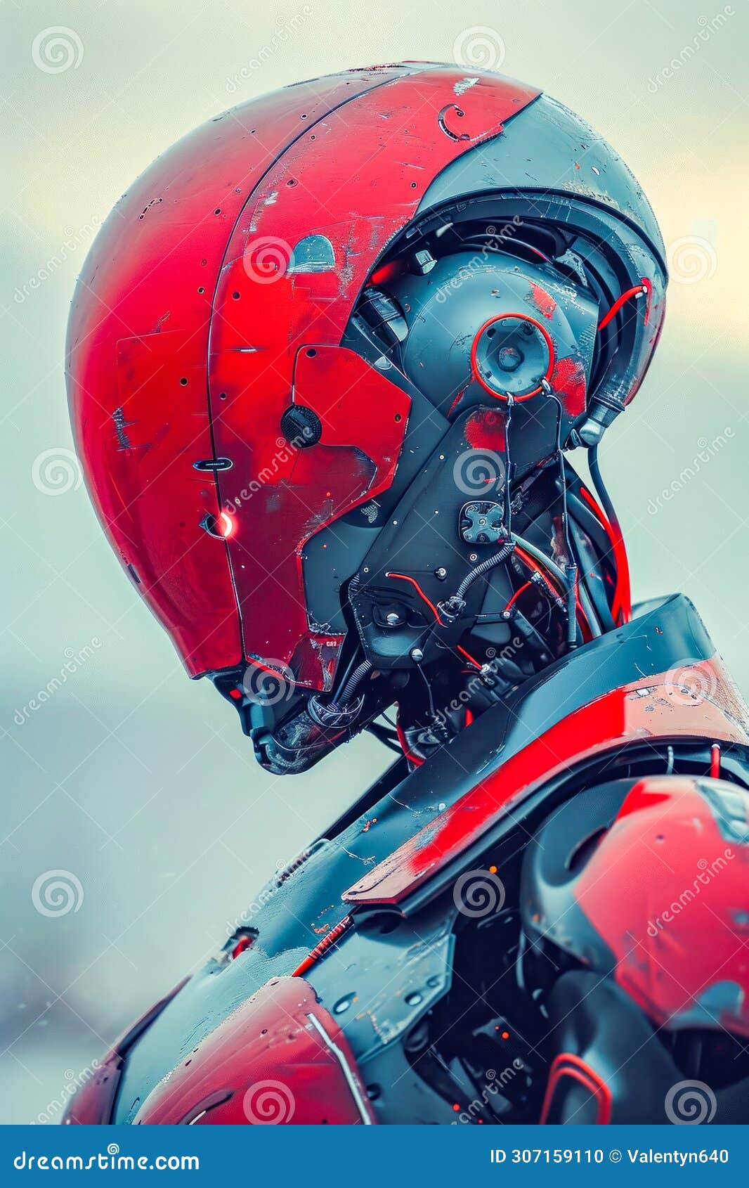 Close Up of Red and Black Robot with One Red Eye Open. Generative AI ...