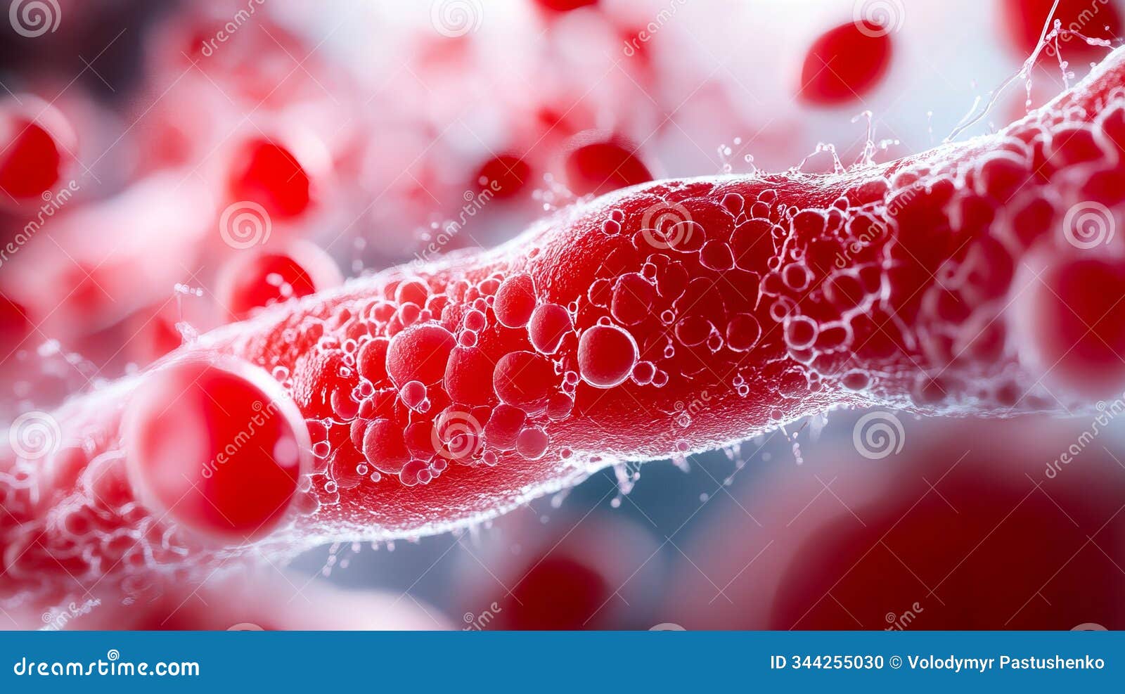 Red Bubbles Of Blood Cells On Blue Background Closeup. Abstraction Of ...