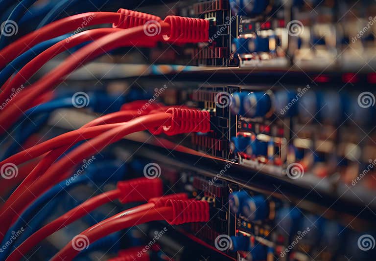 Close-Up of Red and Blue Network Cables Connected To Patch Panel Stock ...