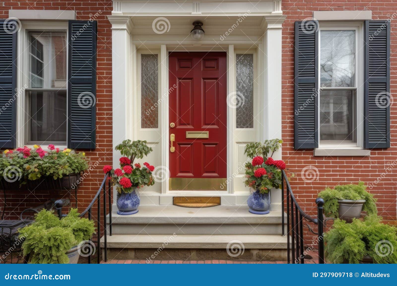 Close-up of a Red Brick Colonial Front Door Stock Photo - Image of ...