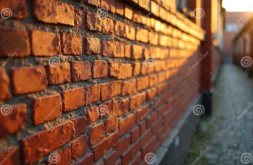 Close-up of Red Brick Wall Illuminated by Spring Sun in Old Town ...