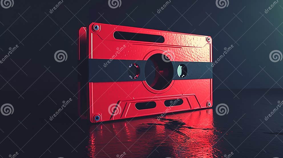 A Close Up of a Red Cassette Player on a Table Stock Illustration ...