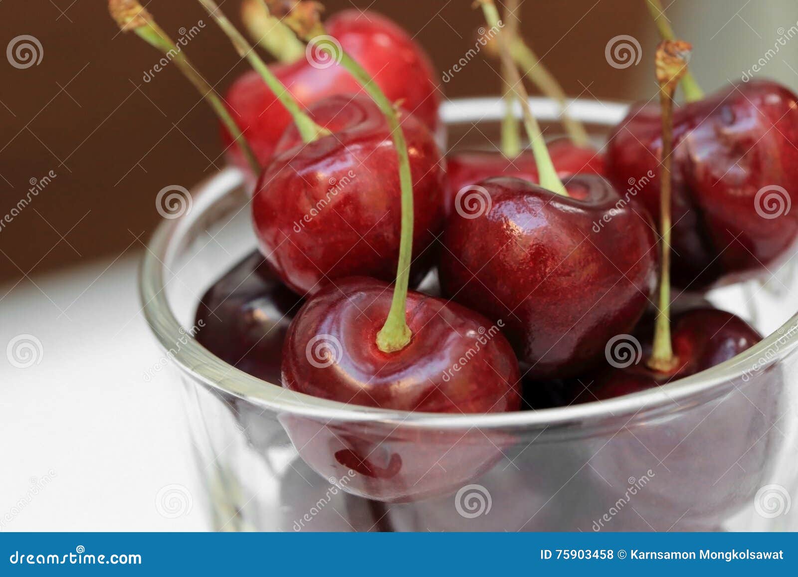 Close Up of Red Cherry in Glass Stock Photo - Image of glass, ripe ...