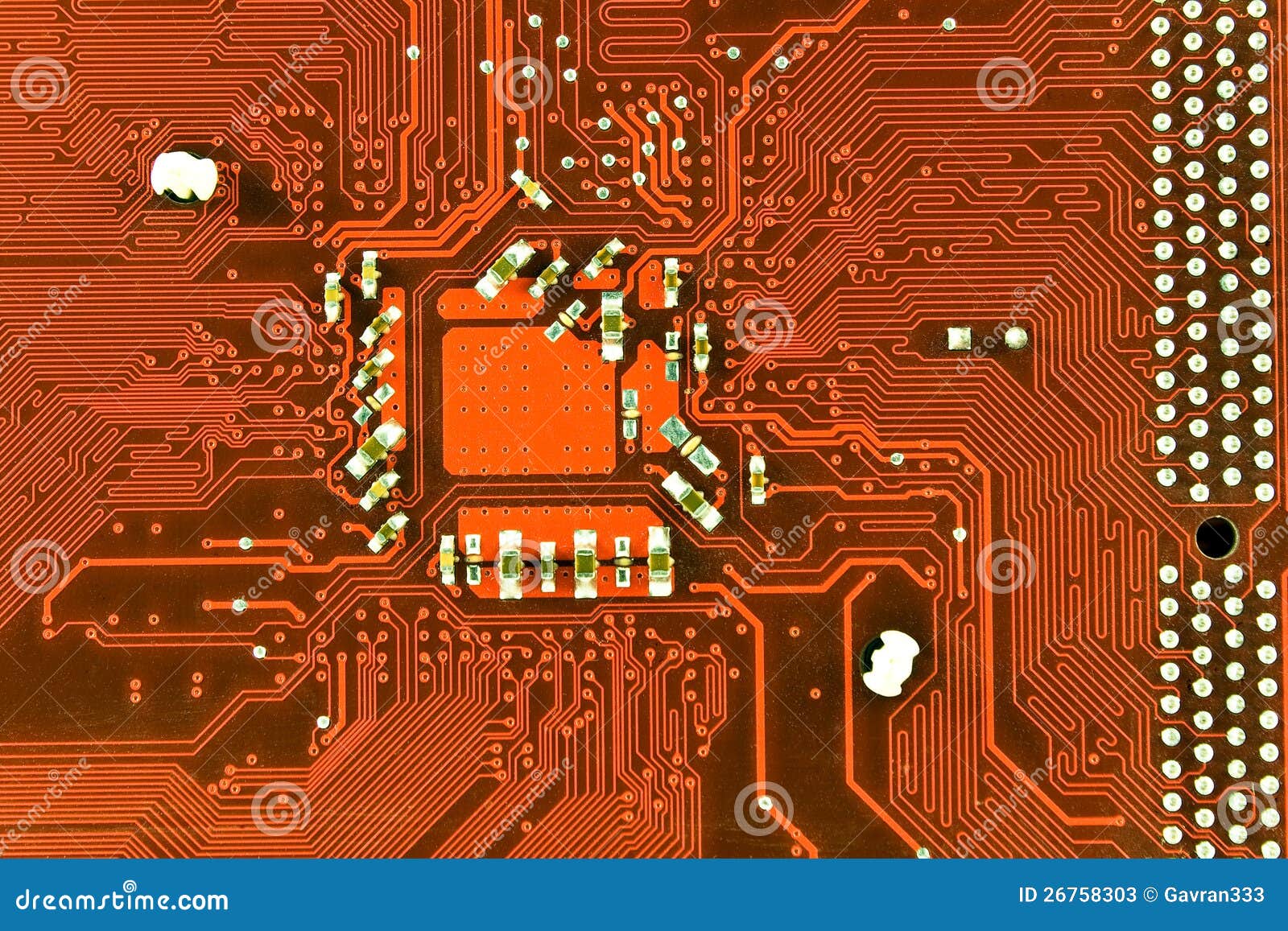 Close Up of Red Computer Circuit Board Stock Image - Image of microchip ...
