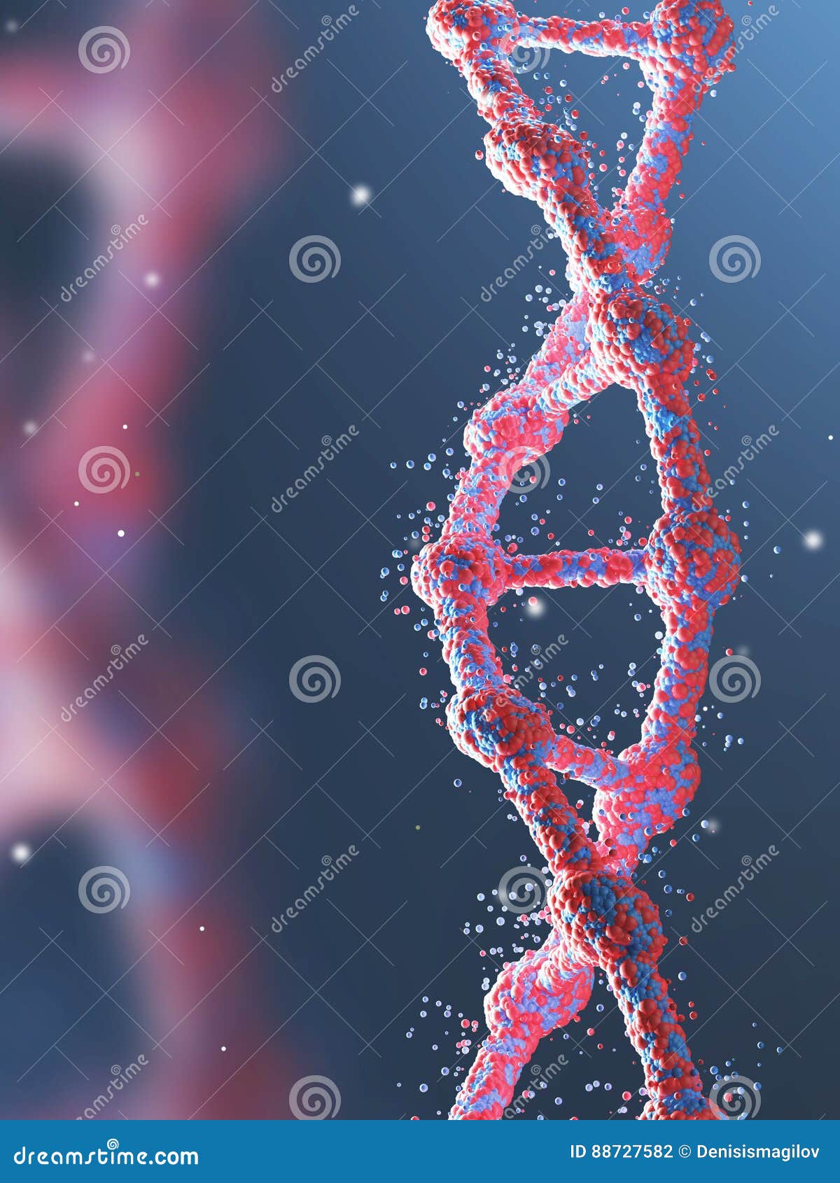 Close Up of Red DNA Chain Against Blue Background Stock Illustration ...