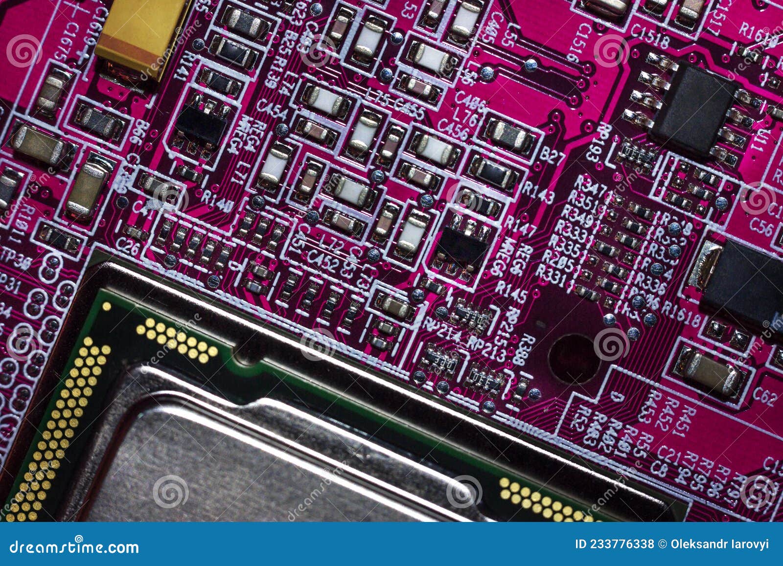 Close-up of a Red Electronic Printed Circuit Board PCB with ...