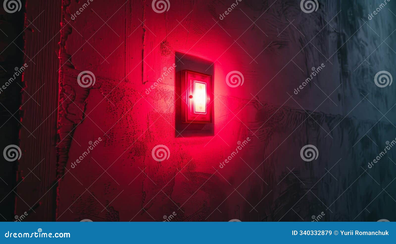 Close Up of a Red Emergency Exit Alarm with Bright Light and Warning ...