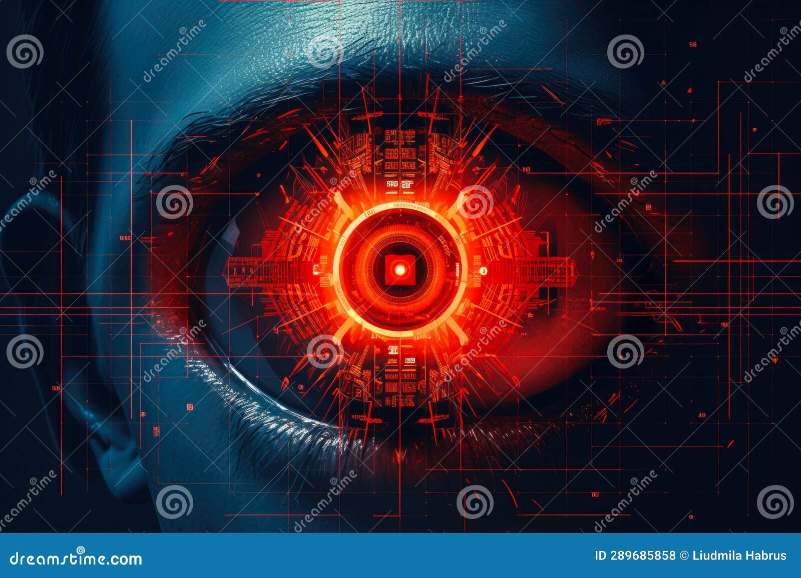 Close-up Red Eye with Computer Vision Stock Photo - Image of view ...