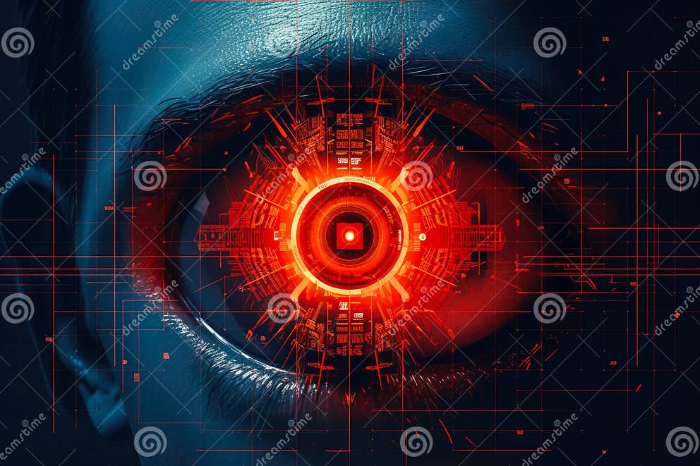 Close-up Red Eye with Computer Vision Stock Photo - Image of view ...