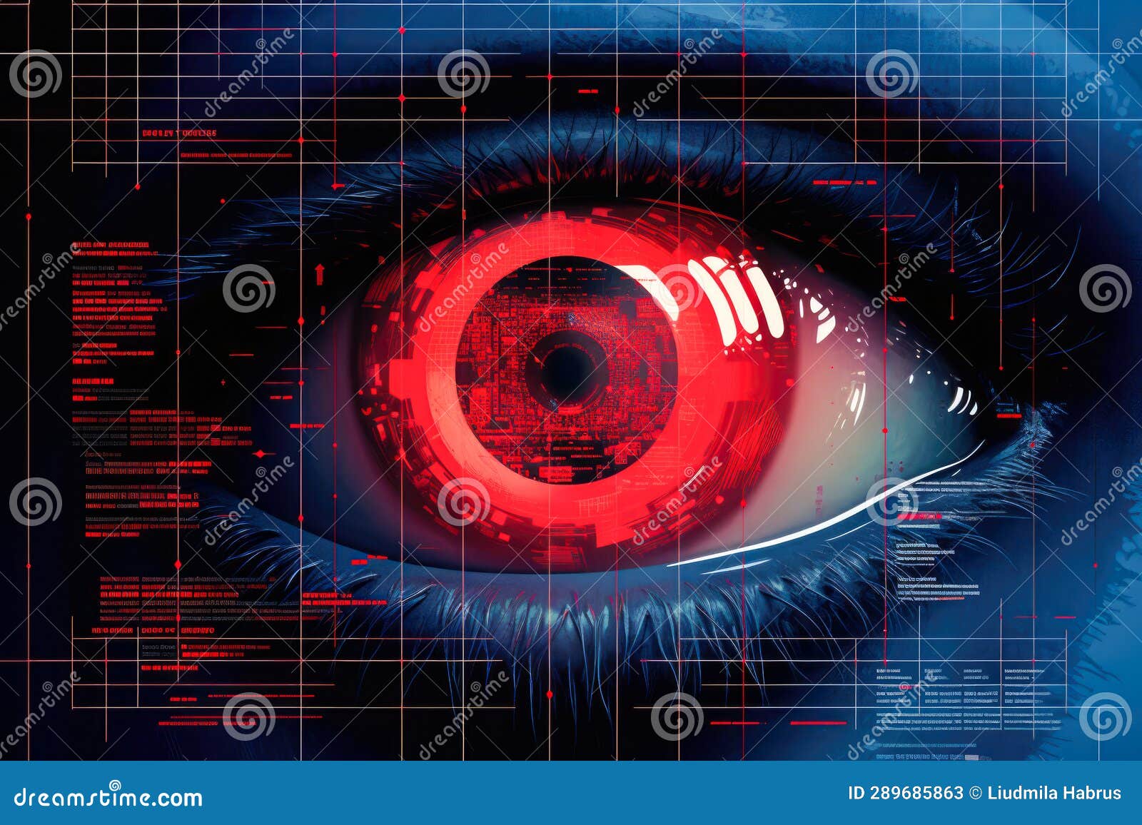 Close-up Red Eye with Computer Vision Stock Image - Image of human ...