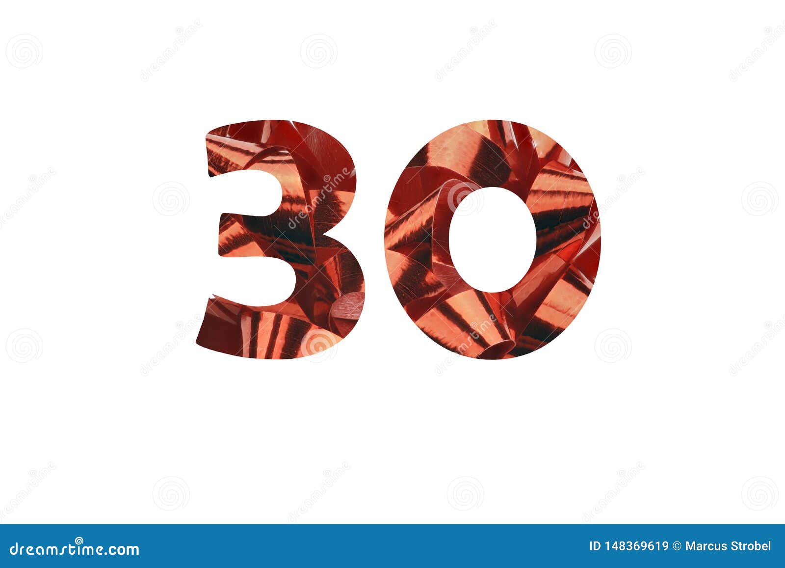 30 - Close-up Red Gift Loop with Cut Out Number 30 Stock Image - Image ...