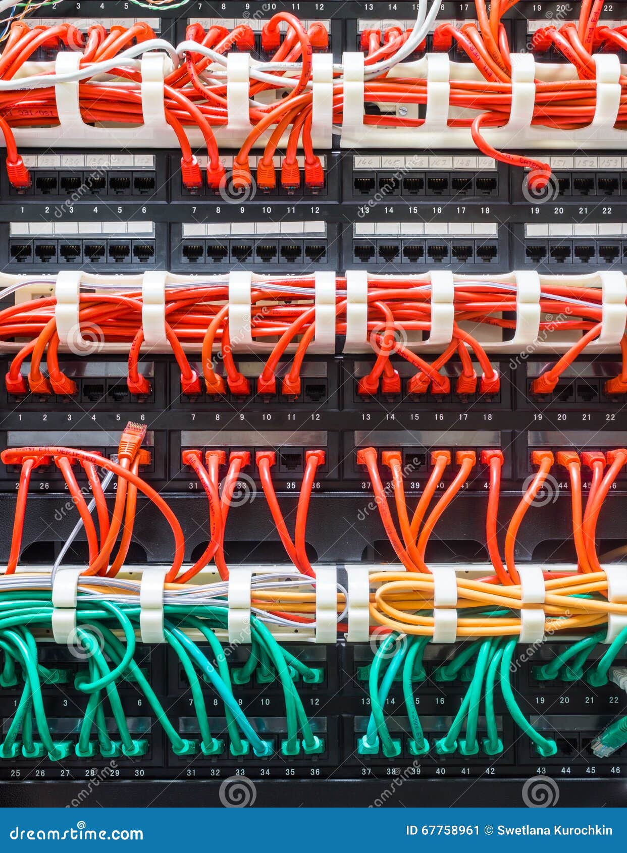 Close Up of Red and Green Network Cables Connected To Switch Stock ...