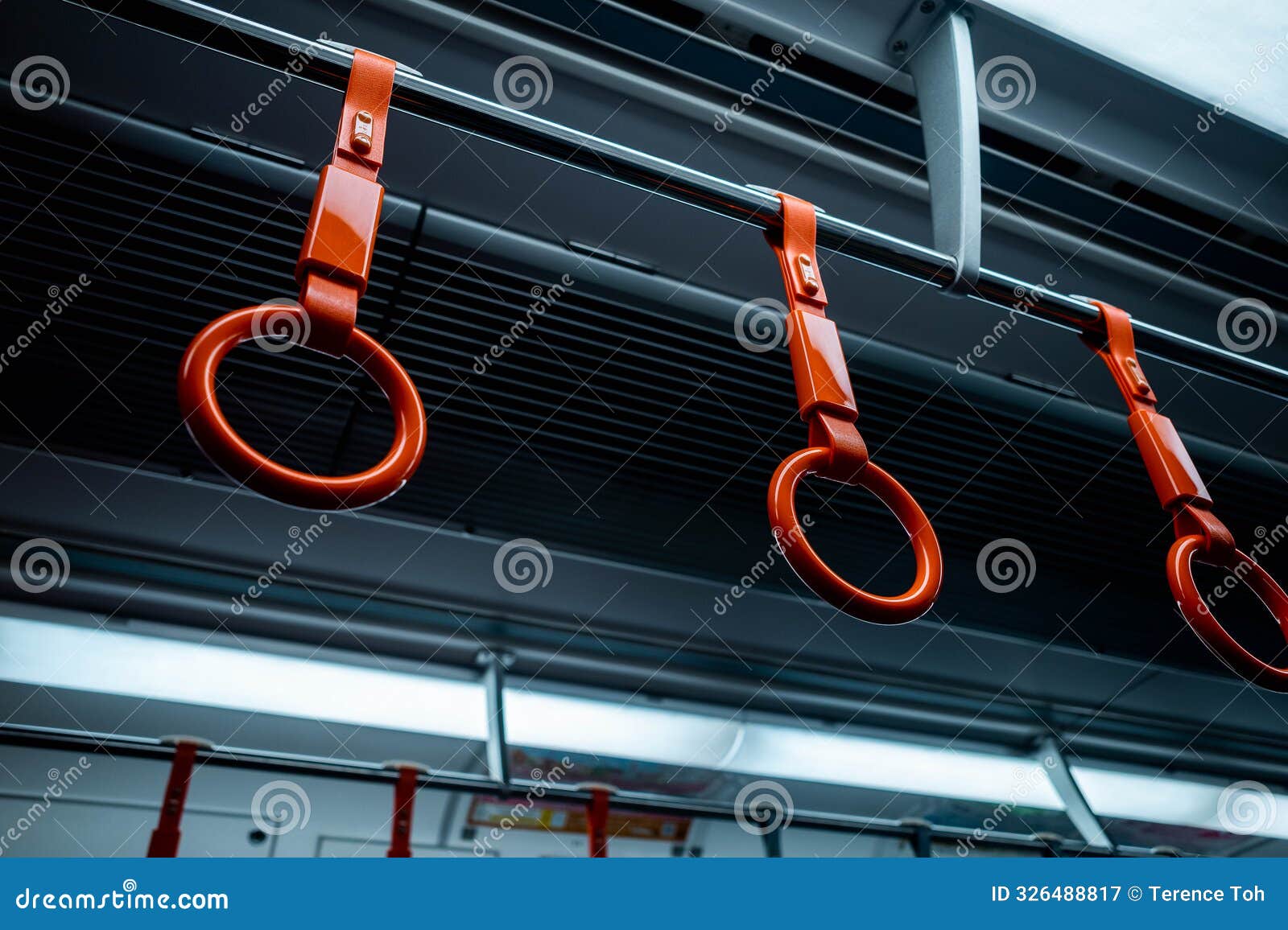 Close Up of a Red Hand Grab or Ring for Standing Passengers Inside a ...