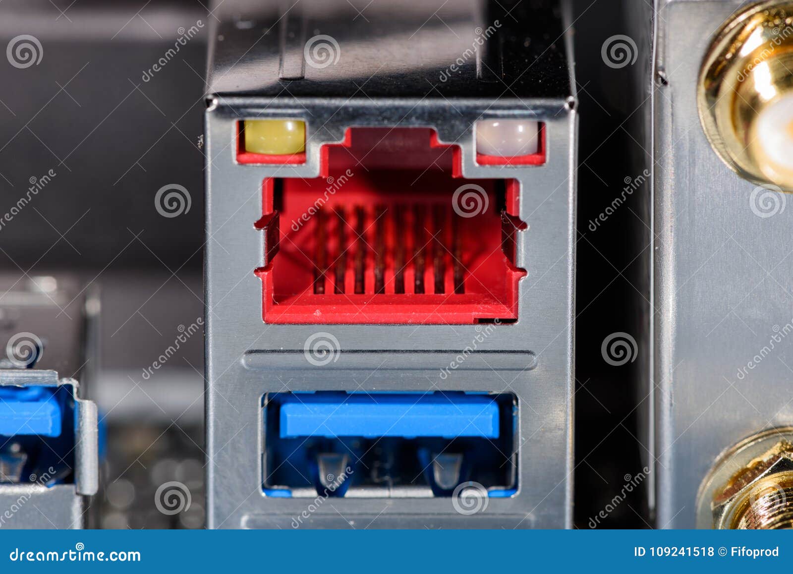 Close Up on the Red LAN Port of a Modern Computer Mainboard Stock Photo ...