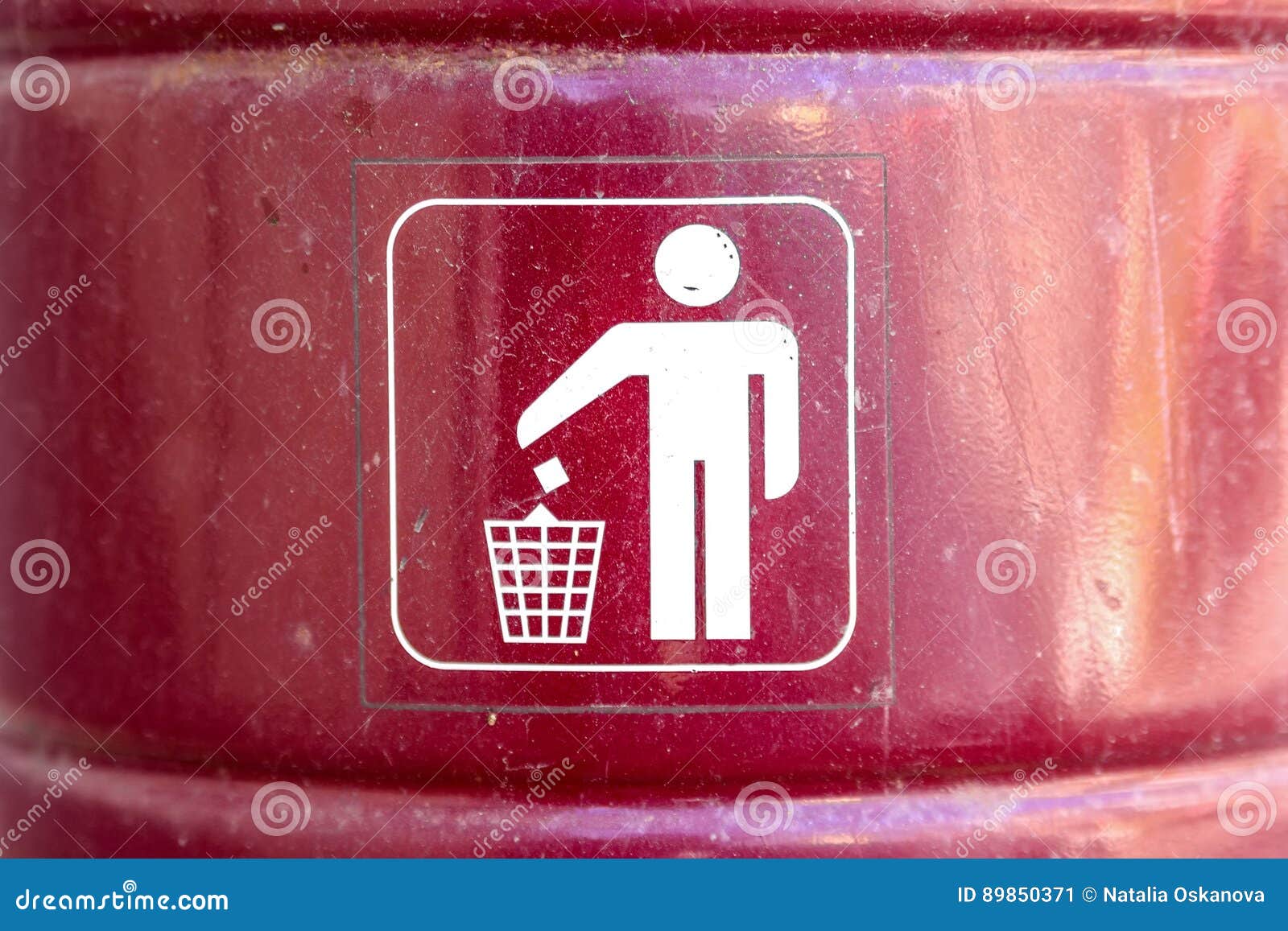 Close Up Red Metal Garbage Bin with White Sign on Stock Image - Image ...